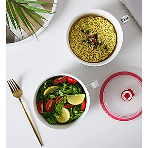 Frcctre 2 Pack Microwavable Ceramic Noodle Bowl Set with Lid and Handle, 27 Oz Ceramic Soup Bowl Set for Instant Noodle, Ramen, Soup, Cereals, Oat, Fruits, Snacks, Rose Pattern