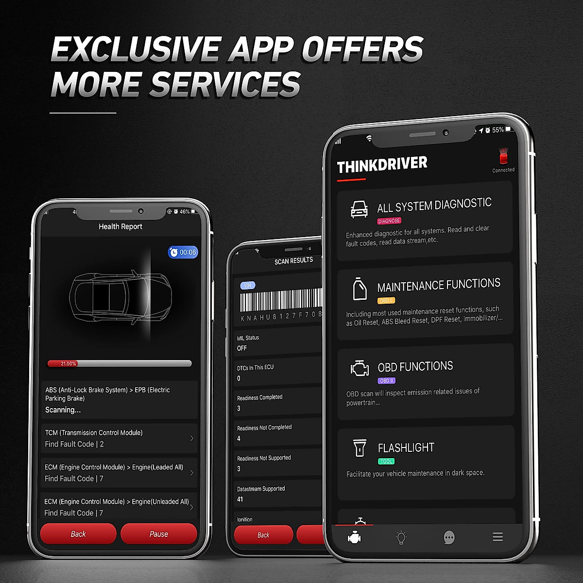 ThinkDriver Bluetooth Code Reader - Professional Full System Automotive Scan Tool OBD2 Scanner, Diagnostic Tool Car Check Engine with 15 Reset Functions ABS SAS for iOS Android Pad