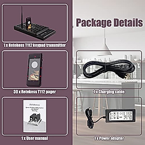 Retekess T112 Pager Systems for Restaurants Wireless Calling System Restaurant Pager System with 30 Pcs Coaster Pagers 999-channel Keypad Call Buttons System and Charging Dock Transmitter(30 Pagers)