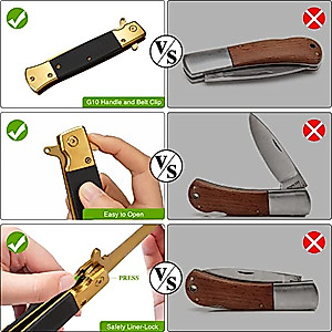 GVDV Folding Pocket Knife with G10 Handle, 7Cr17 Stainless Steel EDC Knife with Safety Liner-Lock, Camping Hunting Fishing Knife for Men Women, Gold