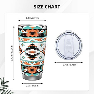 AYCZN Boho Aztec 20 OZ Tumbler Stainless Steel Travel Coffee Mug, Ethnic Geometric Insulated Water Bottle with Lid Leakproof Thermal Cup