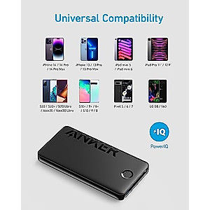 Anker Power Bank, 10,000mAh Portable Charger (PowerCore PIQ), High-Capacity Battery Pack for iPhone 15/15 Plus/15 Pro/15 Pro Max/14/14 Pro/Samsung/Pixel/LG (Cable and Charger Not Included)(Black)