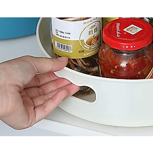 Goeielewe Plastic Lazy Susan Organizer Turntable Round 9-Inch Rotating Storage Organizer Tray with Handles for Kitchen Cabinets, Pantry, Countertops, Bathroom Vanity (Beige)