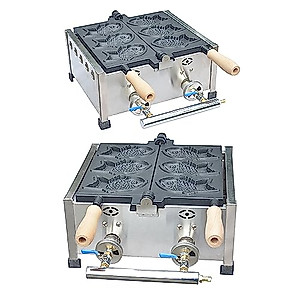 3 Pcs Gas Taiyaki Making Machine,Commercial Waffle Taiyaki Maker Machine,LPG gas Nonstick Waffle Maker,Fish Shaped Waffle Machine for Bakery,Restaurant,Home,etc.