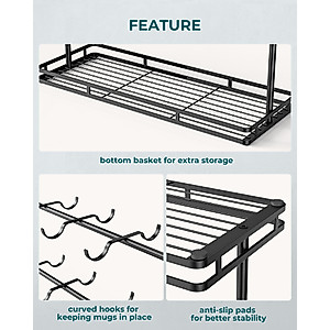 OROPY Coffee Mug Holder for Countertop, 14-Hook Mug Tree Rack for 14 Cups, 2 Tier Mug Display Stand with Heavy Duty Metal Base