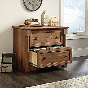 Sauder Palladia Library with Doors, Vintage Oak Finish & Palladia File Cabinet, Vintage Oak Finish