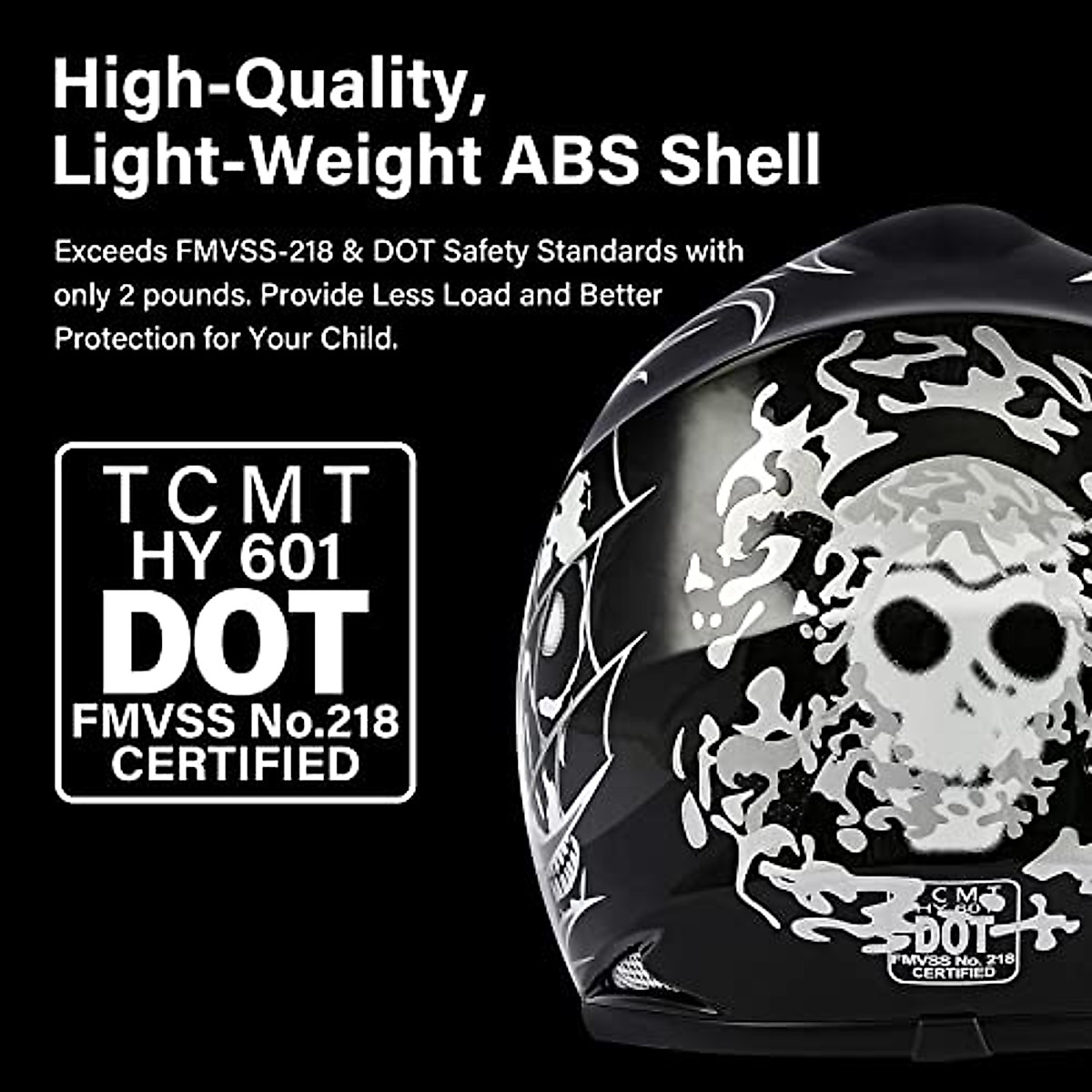 TCT-MOTORPARTS Black Skull Boy DOT Kids Youth Motocross Helmets ATV Off-Road Dirt Bike Motorcycle Full Face Helmet+Gloves+Goggles X-Large
