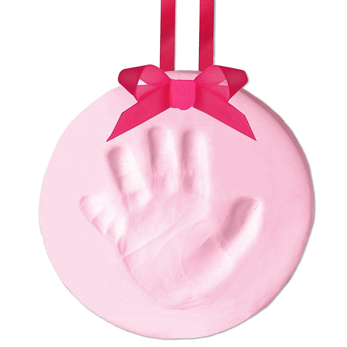 Tiny Ideas DIY Baby's Print Handprint or Footprint Keepsake No Bake Ornament with Ribbon, Baby Girl Nursery Décor, Pink