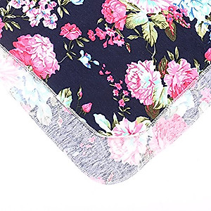 Galabloomer Receiving Blanket Headband Set Flower Print Baby Swaddle Receiving Blankets… (Navy Blue Rose)