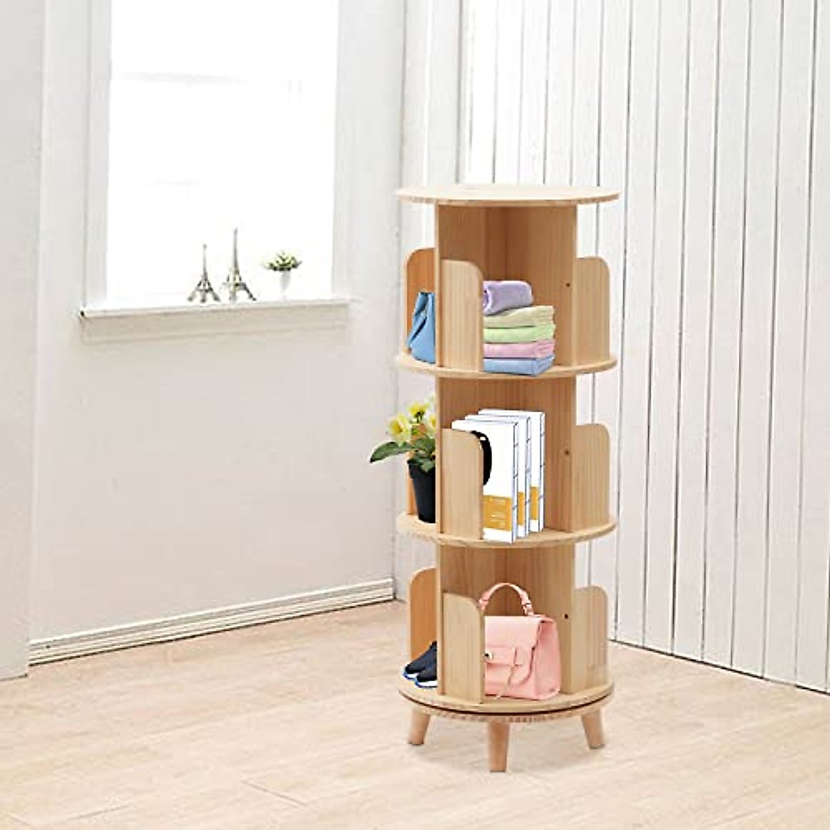 Aohuada 3-Tier Rotating Bookshelf 360° Display Rotating Stackable Shelves Floor Standing Bookcase Storage Rack Bookshelf Organizer Used in Bedroom, Living Room Study Room