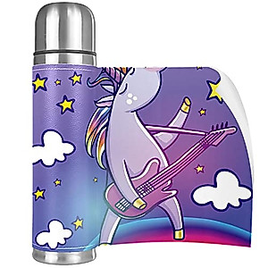 Funny Unicorn Playing the Guitar Stainless Steel Water Bottle Leak-Proof, Double Walled Vacuum Insulated Flask Thermos Cup Travel Mug 17 OZ