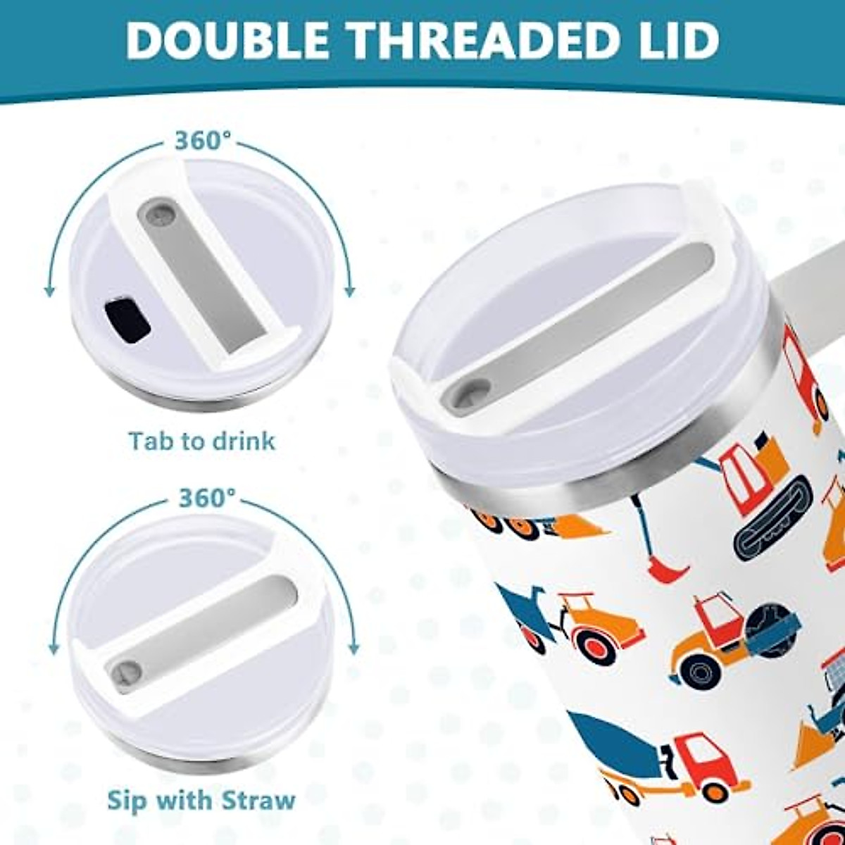 ARGTILDN 40 oz Tumbler Bulldozer Excavator Crane Tractor Insulated Travel Mug with Handle and Straw Lid Stainless Steel Vacuum Coffee Cup Tea Beverage Container Water Bottles for Car Sports office