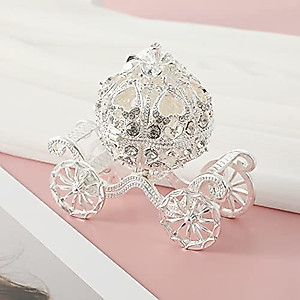 NUOBESTY Crystal Pumpkin Carriage Trinket Box Rhinestone Princess Cinderella Carriage Jewelry Box Hand Painted Jewelry Display Organizer Collectible Figurine Ornament for Women