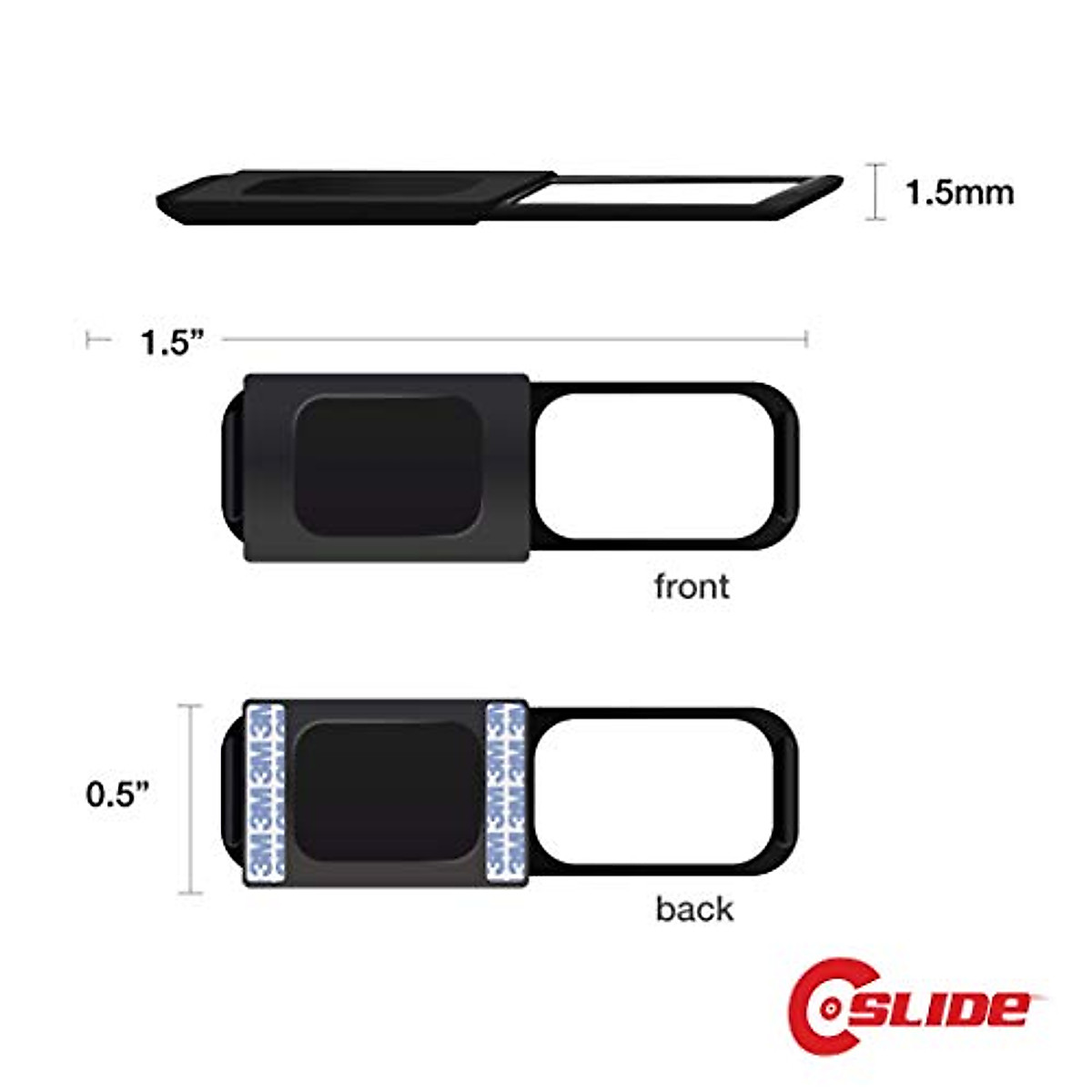 C-SLIDE 1.0 Webcam Cover Slide | Sliding Laptop Camera Blocker | 1.5” x 0.5” by 1.5mm Thin | Camera Blocker for Computers, Tablets, Echos, Chromebook & More | Make Security a Priority | Black