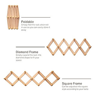 Mila Millie Expandable Accordion Style Mounted Wooden Wall Rack | 13 Hooks | Versatile Coat Hangers for Nursery Bathroom Bedroom Livingroom Kitchenware | Natural Beech Wood Pegs