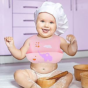 myHomeBody Waterproof Baby Bibs, Baby Bib Catcher, Baby Bib with Food Catcher, Baby Bibs Reusable, Cute Baby Bibs Silicone, Pink Elephant, 1pc
