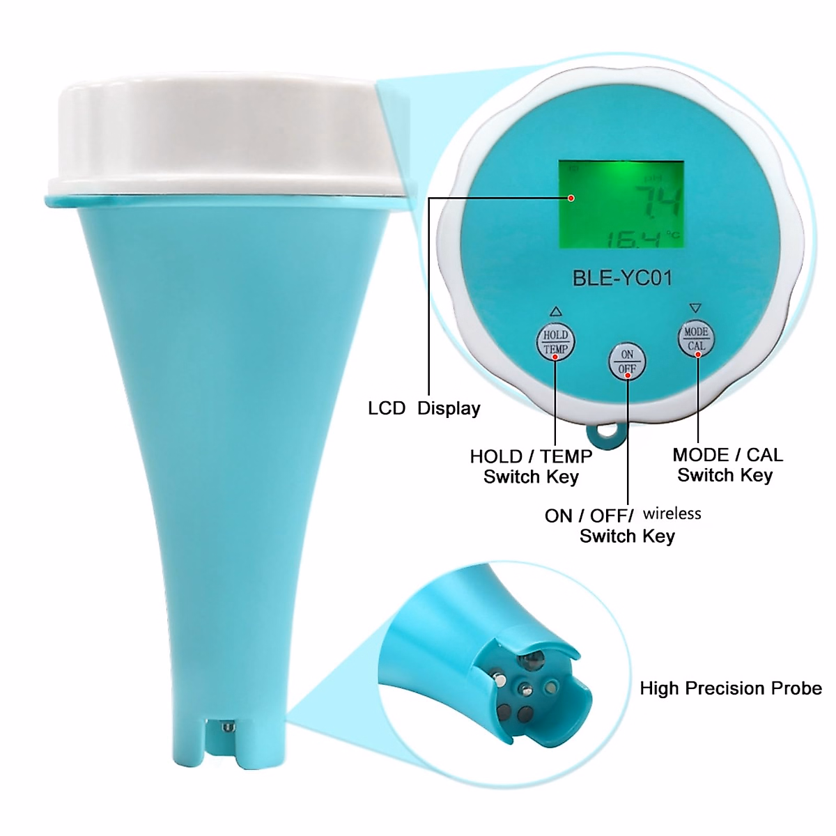 BLE YC01 Pool Monitor EC ORP CL e Temperature 6 in 1 Detector Water Quality Tester