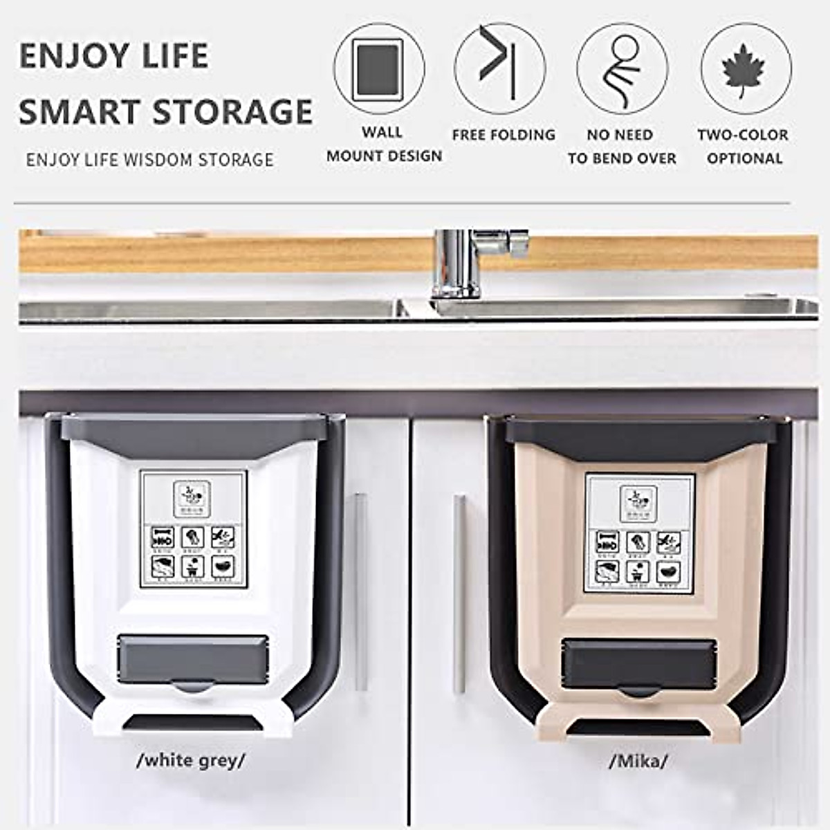 2Pack Hanging Trash Can | TOZSEN Compost Bin for Kitchen for Cabinet Car Bedroom Bathroom Kitchen Office Indoor Compost bin | 2.4 Gallon