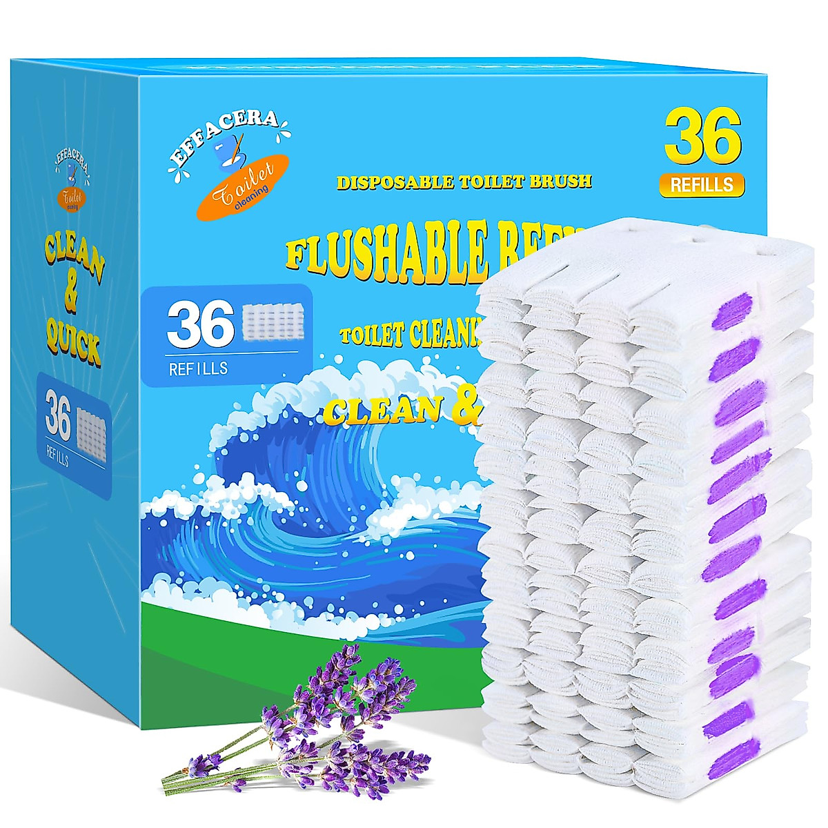 Effacera 36 Refills Disposable Toilet Bowl Paper Bulk Toilet Fresh Flushable Refills for Bathroom Toilet Brush Accessories Supplies Starter Kit (Lavender Scent)