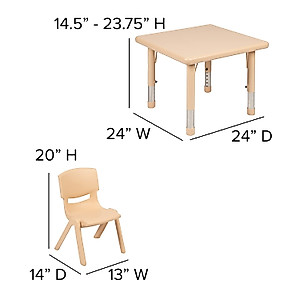 Flash Furniture 24" Square Natural Plastic Height Adjustable Activity Table Set with 4 Chairs