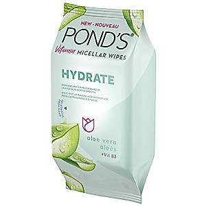 Pond's Vitamin Micellar Wipes For Dry Skin Hydrate Aloe Vera Removes Waterproof Makeup 25 Wipes