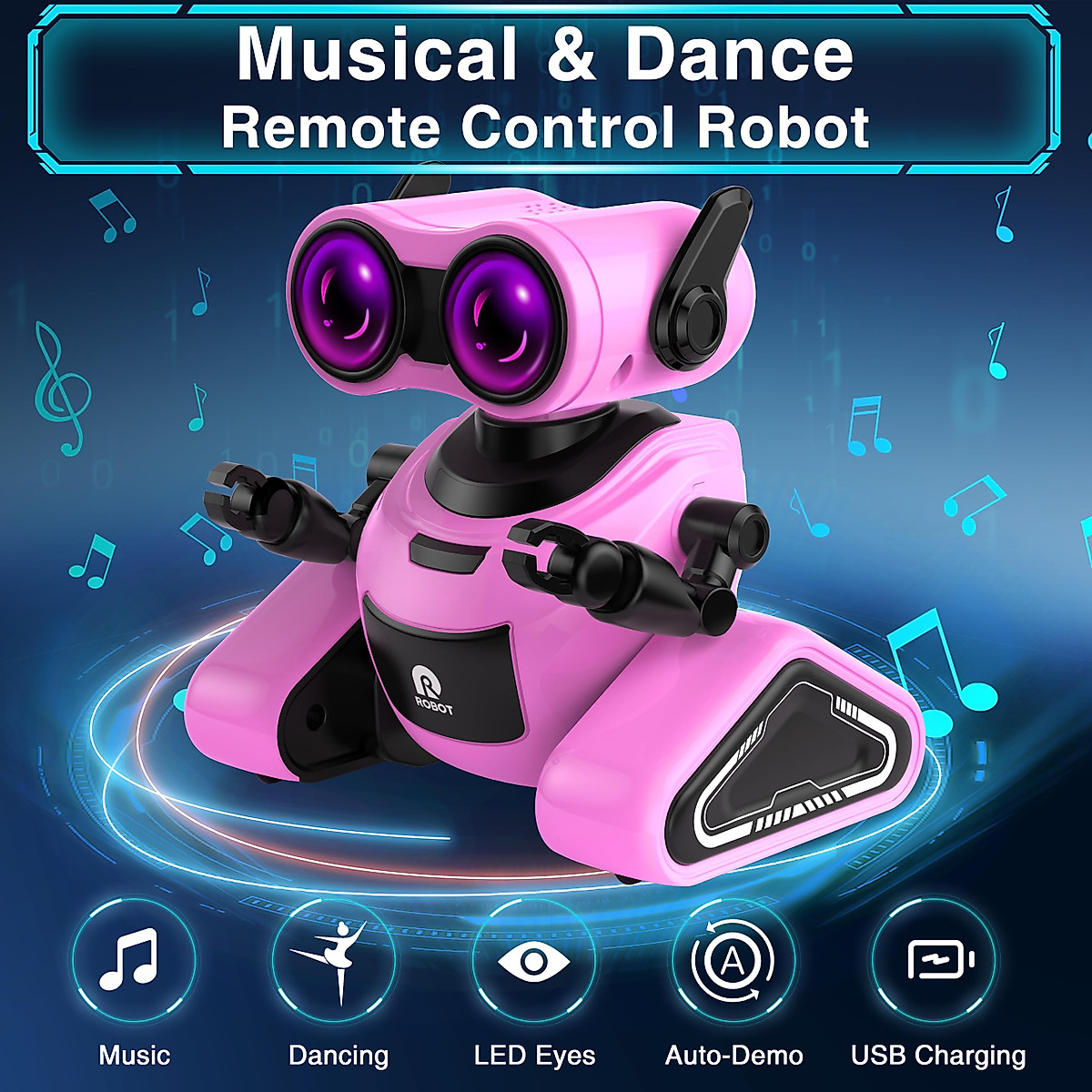 Yerloa Girls Robot Toys with 3D Stickers for 3-5, Baby Easter Toys Remote Control Robot Toy for Kids with Music and 4 Color LED Eyes, Singing, Dancing, Birthday for Boys Girls Aged 3 4 5 6 7 Year Old