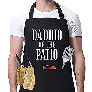 Miracu Grill Apron for Dad - Daddio of The Patio - Dad Gifts from Daughter, Son - Funny Birthday Gifts for Dad, Husband, Father in Law, Step Dad, Best Dad, Daddy - Dad Apron for Grilling BBQ Cooking