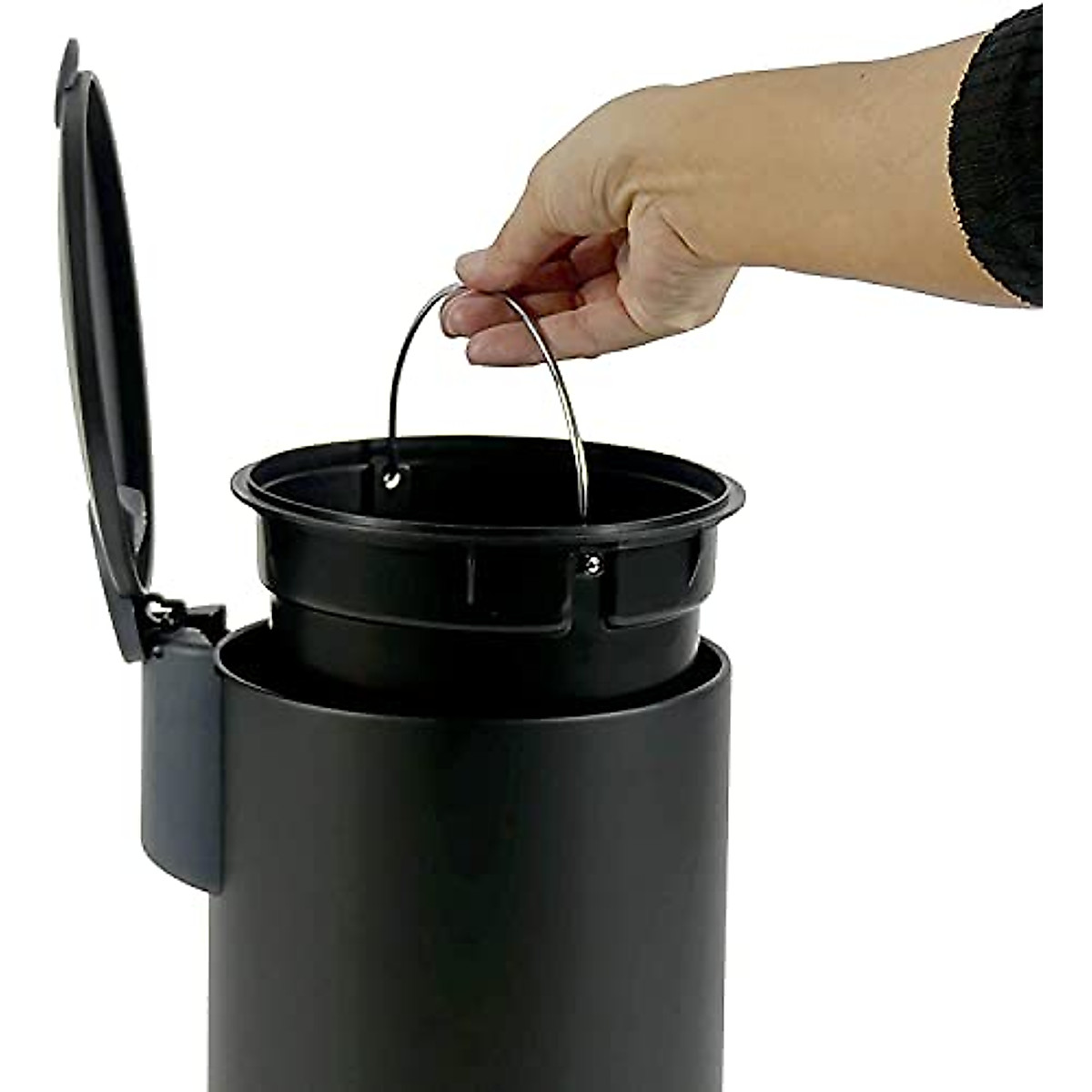 Kela Bathroom Trash Can with Soft Close, Step-On Lid, Black, 0.8 Gallons, 9 inches Tall, Small Waste