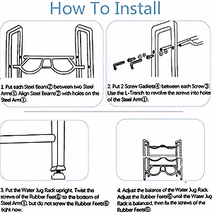 5 Gallon Water Cooler Jug Rack,3-Tier Water Bottle Holder for 6 Bottles,Heavy Duty Water Jug Storage Shelf of Carbon Steel,Detachable Water Jug Organizer Floor Protection for Home Office （White）