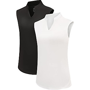 TrendiMax Women's 2 Pack Golf Shirts Sleeveless V Neck Tennis Polo Shirt Quick Dry Athletic Workout Tank Tops