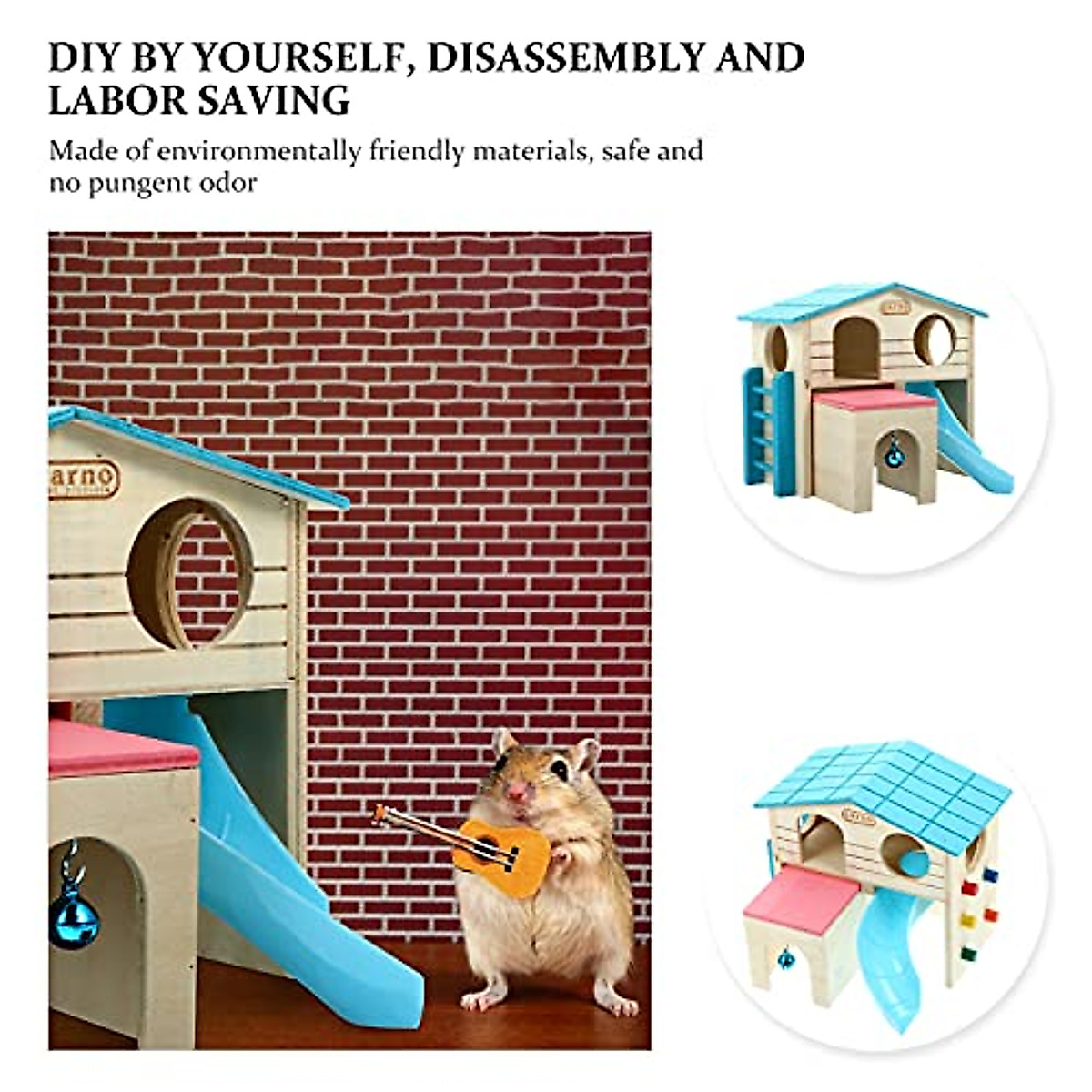 TEHAUX Pet Small Animal Hideout Hamster House Two Layers Wooden Hut Animal Hideout Hamster House for Hamster/Small Animals