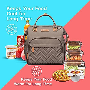 Scorlia Insulated Lunch Bag with Portable Flatware Storage Bag, Leakproof Cooler Box Bag with Adjustable Strap, Reusable Wide-Open Lunch Tote for Women/Men Work, School, Office, Picnic, 11L - Khaki