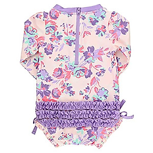 RuffleButts Princess Meadow Long Sleeve One Piece Rash Guard - 6-12m Red/Blue