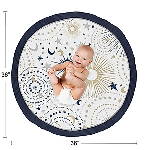 Sweet Jojo Designs Star and Moon Boy or Girl Baby Playmat Tummy Time Infant Play Mat - Navy Blue, Gold, and Grey Celestial Sky Stars Gender Neutral Unisex