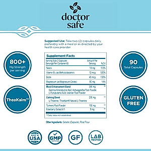 DOCTOR SAFE Calm - Stress Relief Supplement to Promote Mind and Body Relaxation for a Natural Calm, L-theanine and TheaKalm for Occasional Anxiousness & Stress - 45-Day Month Supply