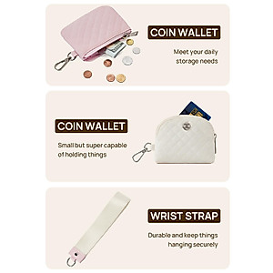 Telena Mini Zip Around Wristlet Wallets for Women Coin Purse Wristlet Keychain Dual Pouch Wallet Beige Pink
