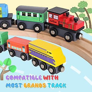 DeXop Toy Train Sets 12 PCS with Box Wooden Train Toys Magnetic Sets for Kids Toddler Gift for Christmas and Birthday for Boys and Girls