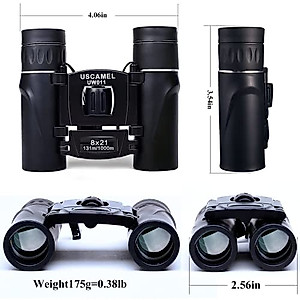 USCAMEL Folding Pocket Binoculars Compact Travel Mini Telescope HD Bak4 Optics Lenes Easy Focus 8x21 Colour Black