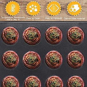 3 Pieces 24 Cups Mini Muffin Pans Carbon Steel Cupcake Tin Trays Kitchen Cupcake Pans Nonstick Baking Pans for Baking Brownie, Cake, Dessert