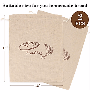 QUYANGCHIFENG 2Pcs Linen Reusable Bags for Homemade Sourdough Bread, Durable Bread Storage Keeper with Plastic Inner Lining, Gifts for Home Bakers - 12"x15"
