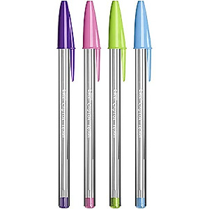 BIC Cristal Fun, Ballpoint Pens, Smudge-Proof Writing Pens and Wide Point (1.6 mm), Ideal for School, Purple Ink, Pack of 20