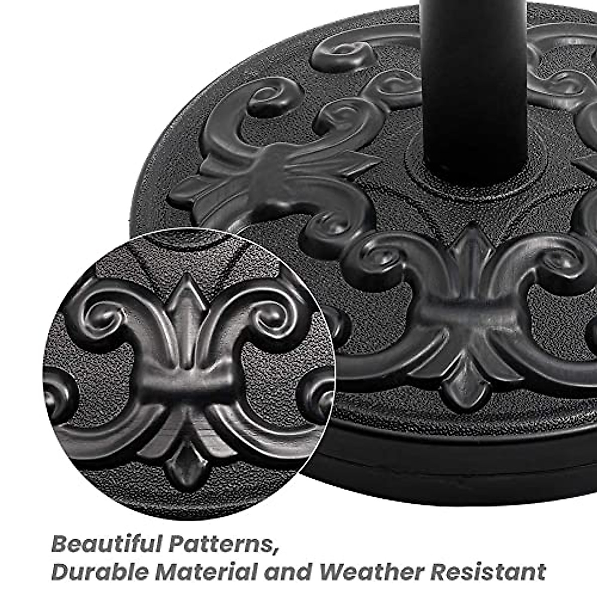 Crestlive Products 30lbs Heavy Duty Patio Market Umbrella Base, Round Cement Umbrella Stand for Outdoor, Deck, Lawn, Garden, Flower Decorative Pattern (Black)