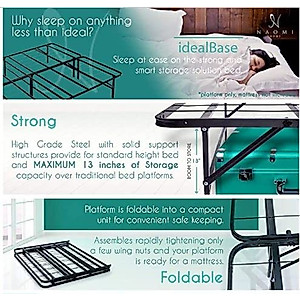 Naomi Home Twin XL Bed Frames, Foldable, Easy to Assemble, Storage Underneath