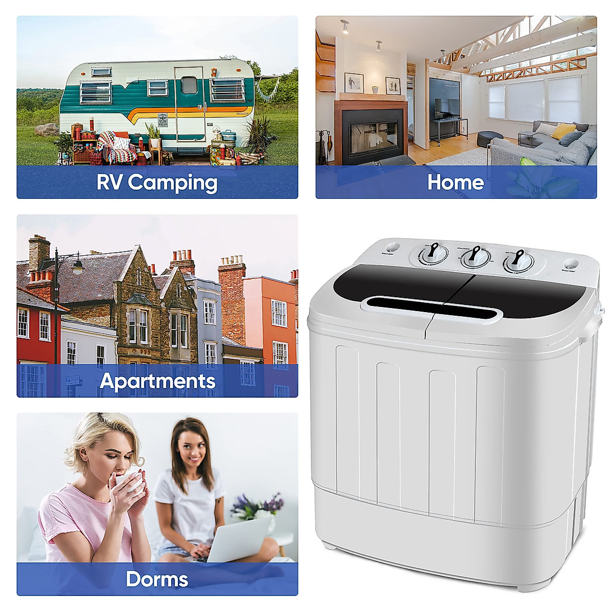 ZENY Portable Clothes Washing Machine Mini Twin Tub Washing Machine 13lbs Capacity with Spin Dryer,Compact Washer and Dryer Combo Lightweight Small Laundry Washer for Home,Apartments, Dorm Rooms,RV