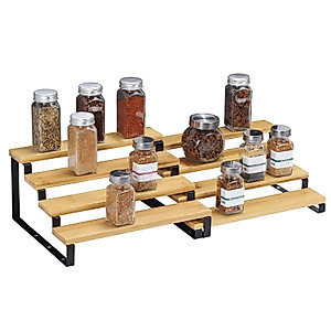 MOOACE 4-Tier Bamboo Spice Rack Organizer for Cabinet, Expandable Spice Rack Shelf Organizer for Kitchen Cabinet Countertop, Set of 2