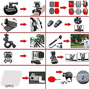 Black pro 60 in 1 Camera Accessories Kit Compatible with GoPro Hero 11 10 9 8 7, GoPro Max, GoPro Fusion, DJI Osmo Action, AKASO, APEMAN, Campark, SJCAM