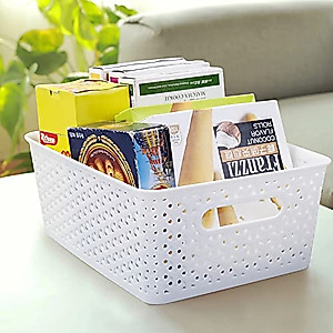 Obstnny Plastic Storage Baskets for Organizing, White Plastic Basket Bins, Set of 4