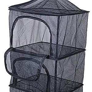 ASkinds Camping Drying Rack 3 Layers Hanging Dry Net Folding Mesh Hanger Outdoor Tableware Food Vegetables Dryer Rack with Zippers for Camping Hiking Fishing BBQ(Black)