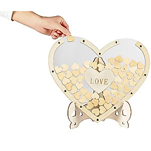 Wooden Wedding Guest Book Alternative Transparent Heart Wedding Guest Books for Reception Guests to Sign with Drop Box Gifts for Bride,Graduation Anniversaries Party Reception, 80 PC (Hearts)