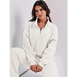 Prinbara Women's 2023 Fall Fashion Outfits 2 Piece Sweatsuit Solid Color Long Sleeve Pullover Long Pants Tracksuit 7PA76-baise-L